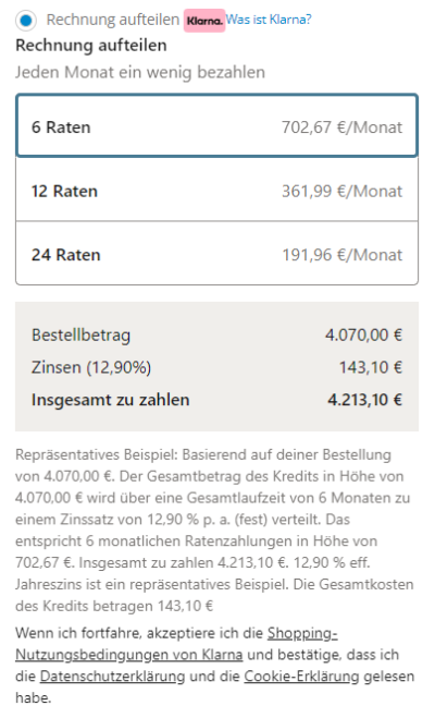 Ratenzahlung Klarna - Baltresto Deutschland